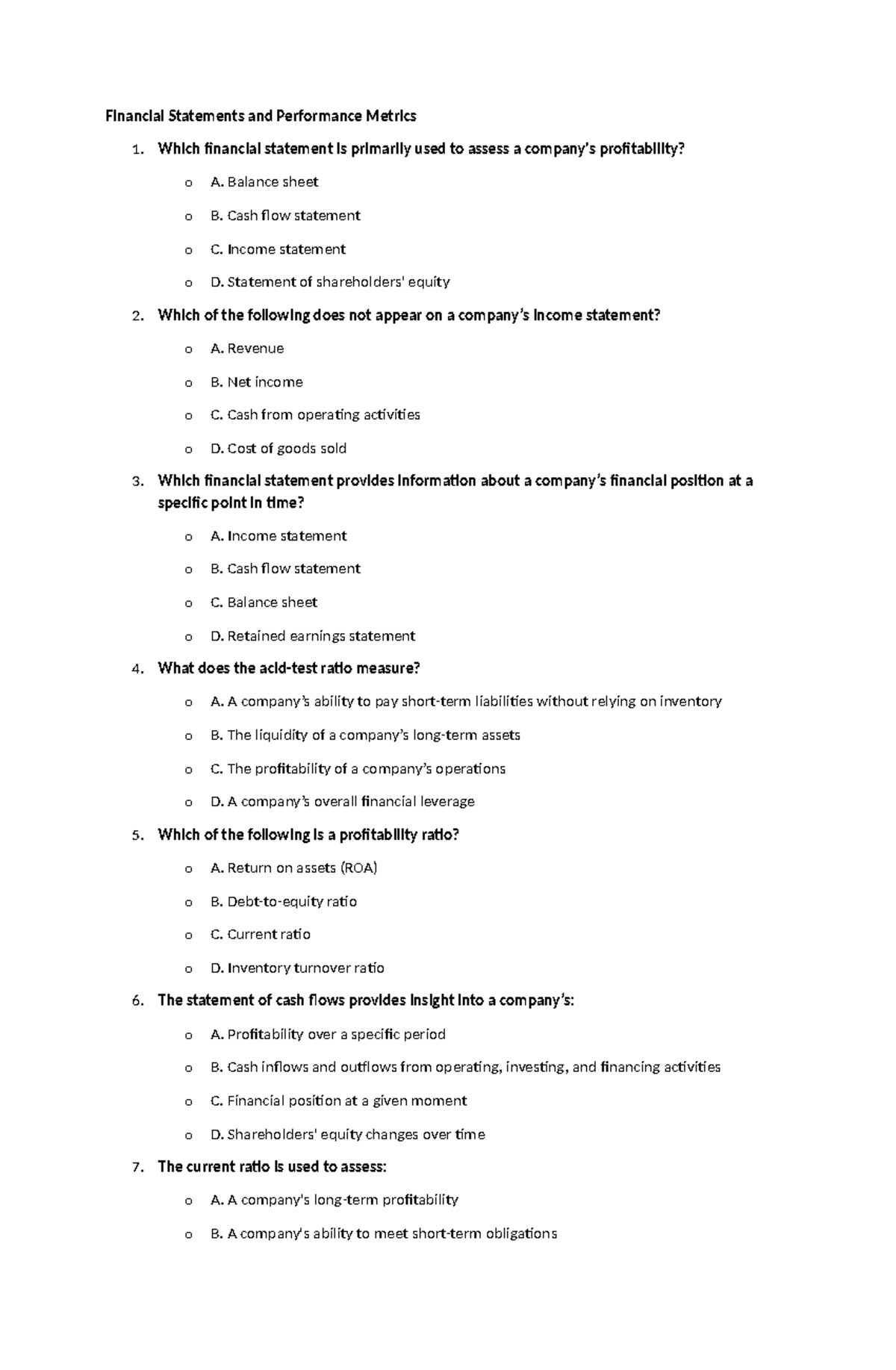 Financial Statements and Performance Metrics - Which financial ...