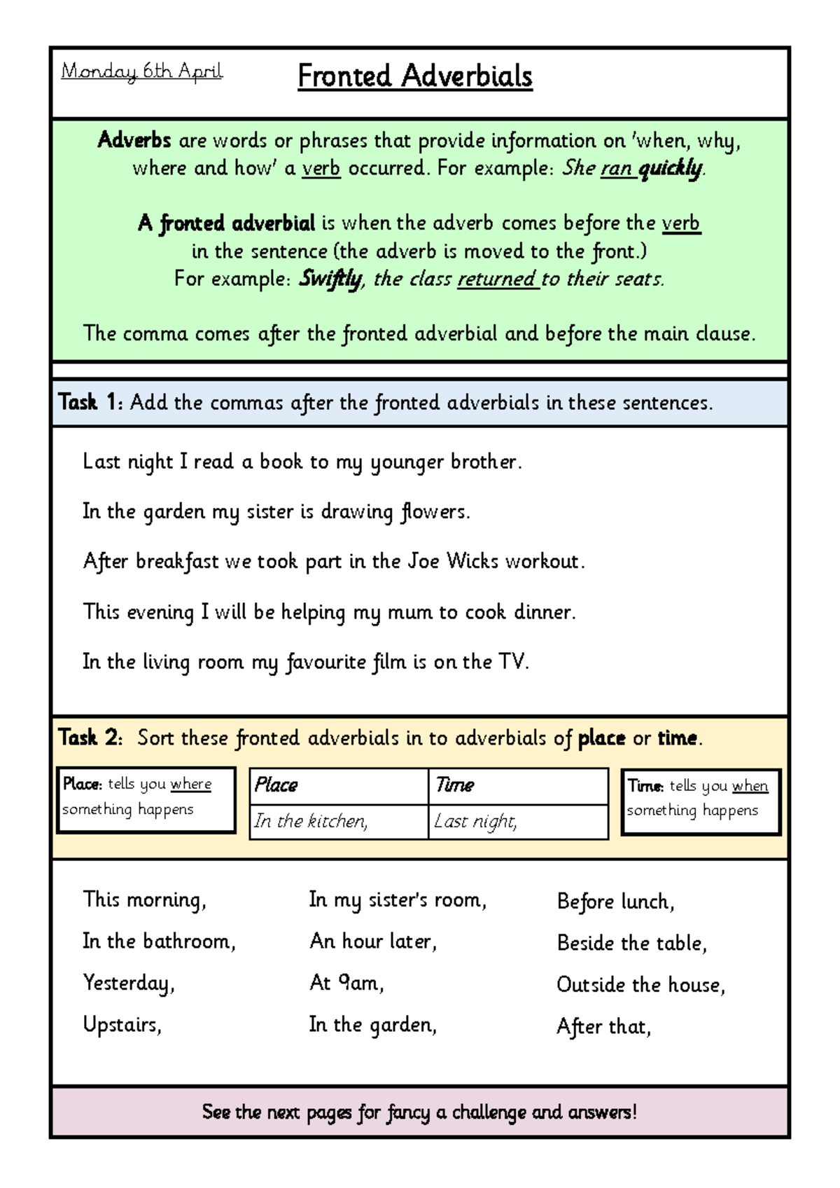 Week 3 - Practice Papers on Fronted Adverbials - Studocu