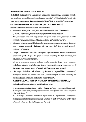 Isahluko 2: Ifonoloji - Ukuguquka Komsindo 1 (Vowel Coalescence) - Studocu