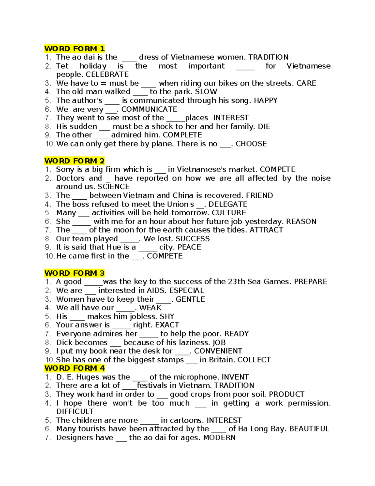 Word Form 2 - Vocabulary Exercises and Answers - Studocu