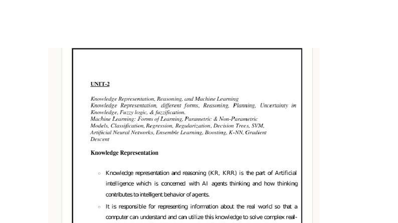 AI UNIT 2 & 3 Notes: Knowledge Representation, Reasoning, and Machine ...
