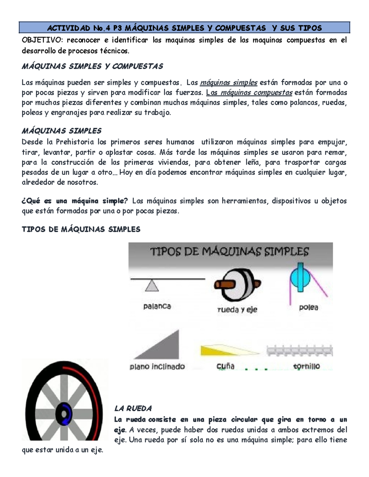 ACTIVIDAD No.4 P3: Tipos de Máquinas Simples y Compuestas en Procesos Técnicos - Studocu