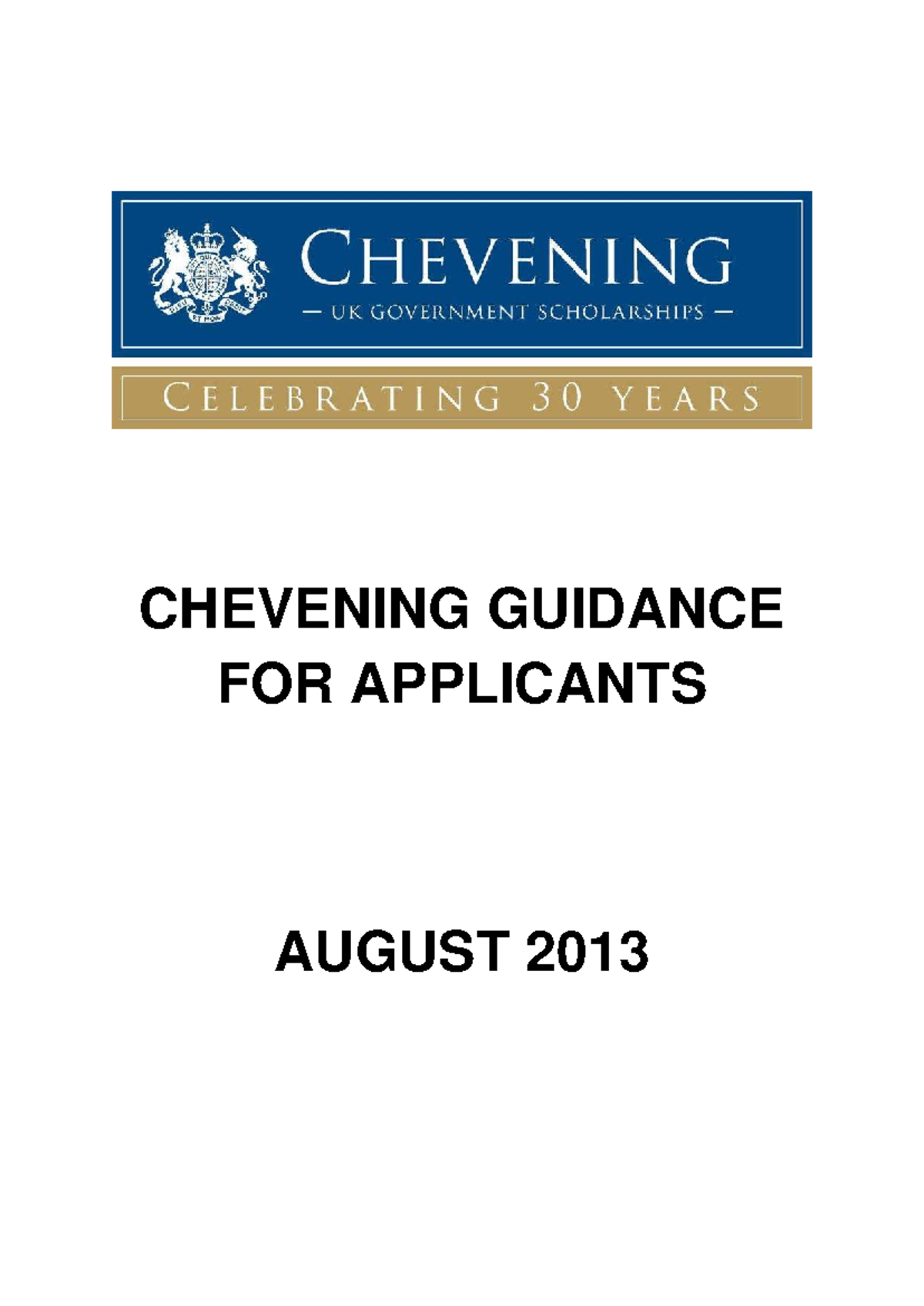 Chevening Scholarship Guidance for Applicants - August 2013 - Studocu