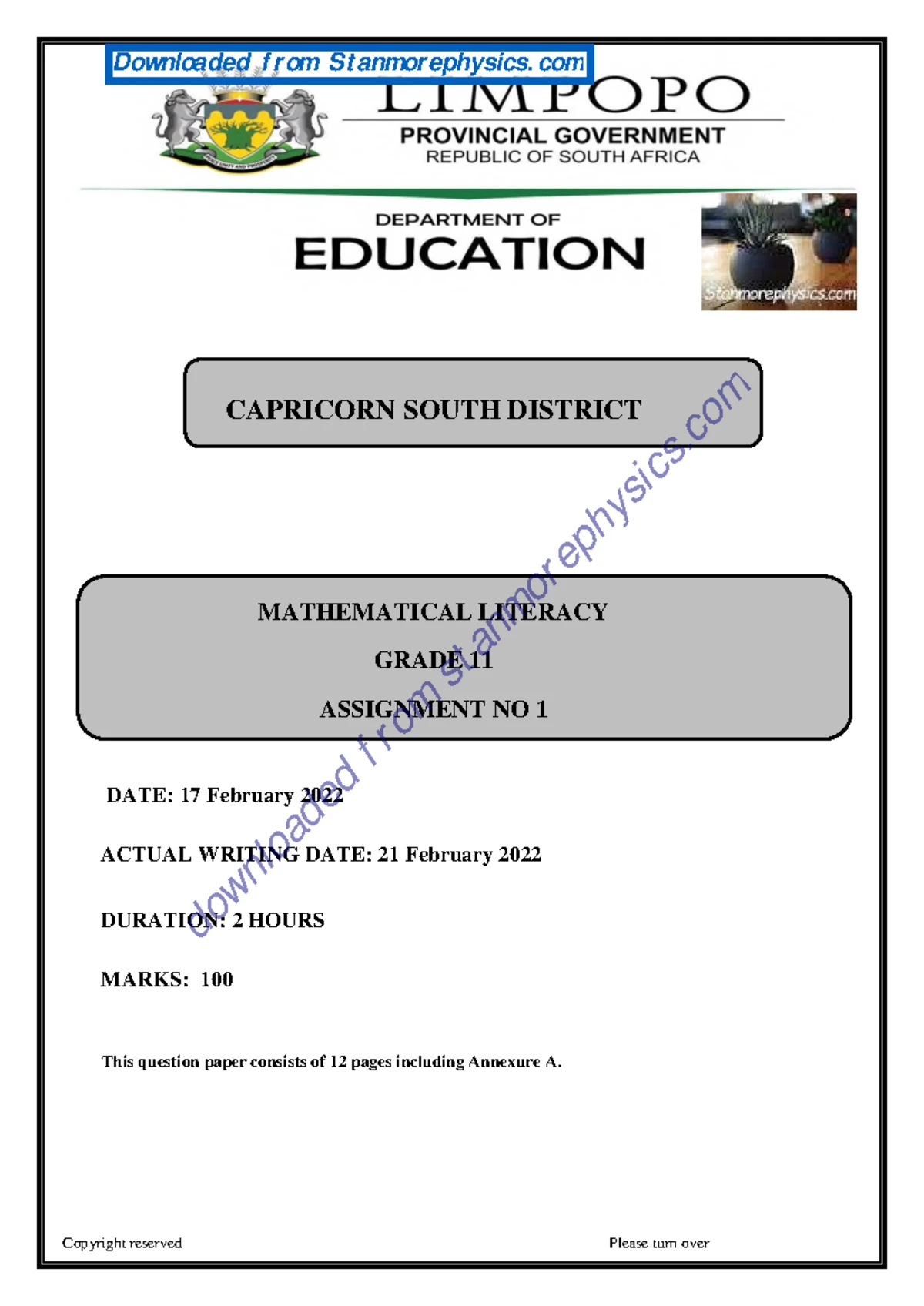 Gr 12 Mathematical Literacy P2 June 2024 Exam Question Paper - Studocu