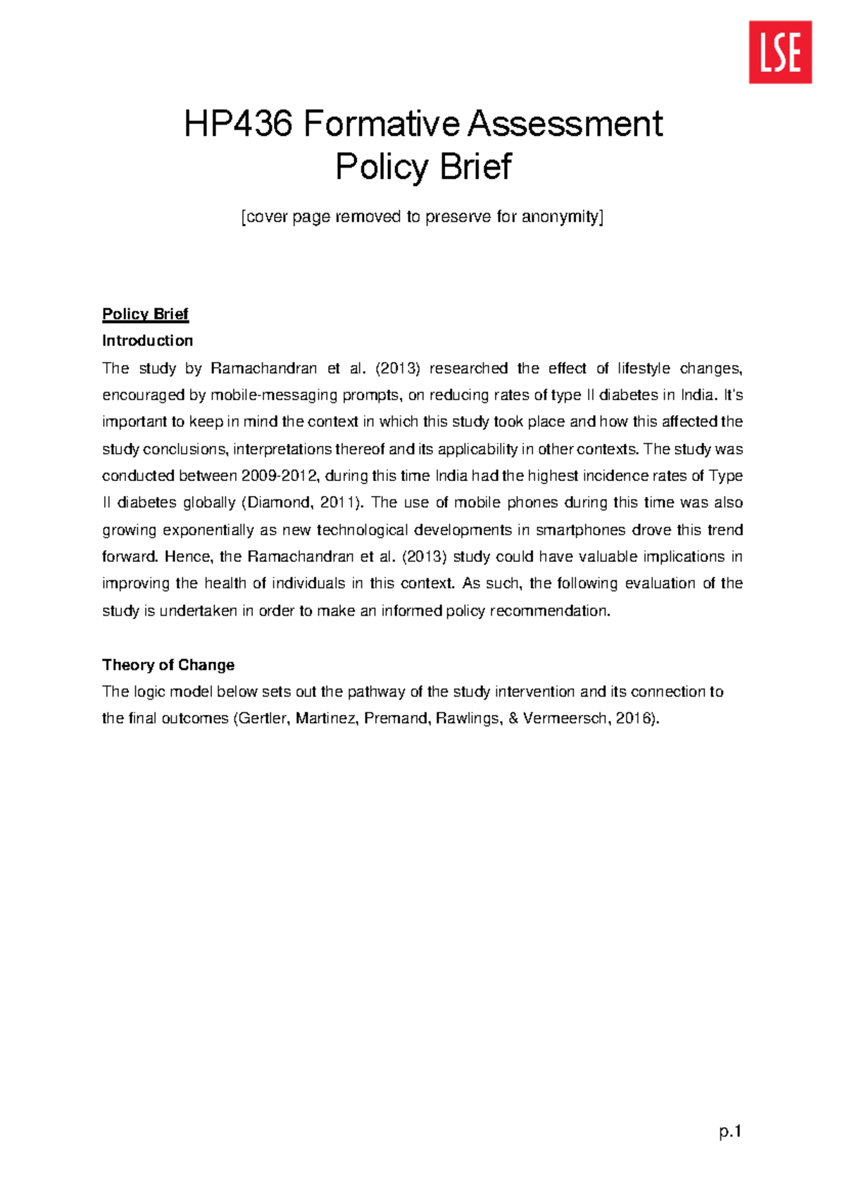 HP436 Formative Assessment Policy Brief: Impact of Messaging on Type II ...