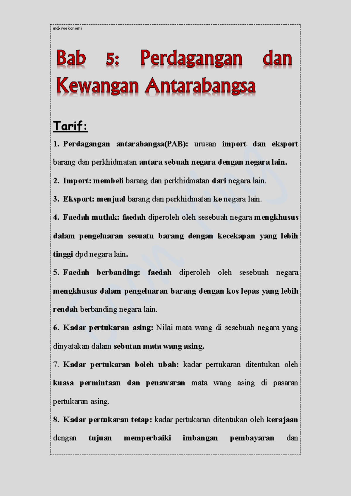 1 nota ekonomi sem 2 bab 5 - Tarif: 1. Perdagangan antarabangsa(PAB ...