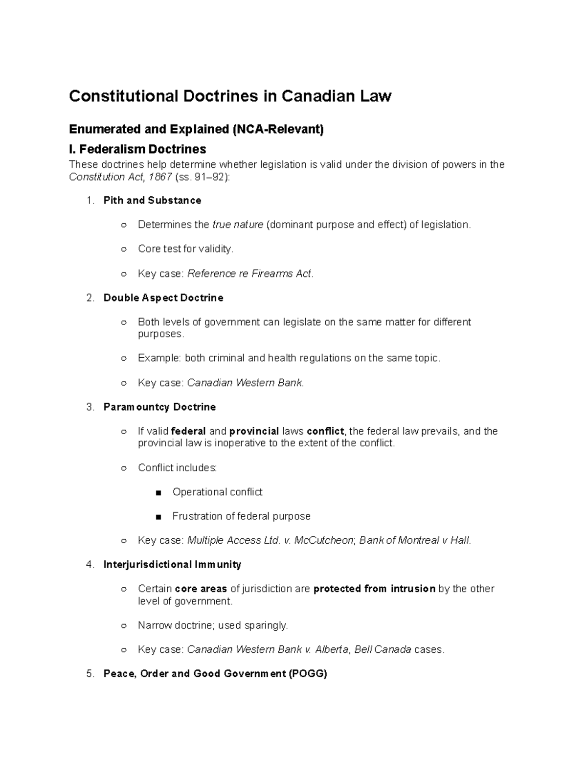 Constitutional Doctrines in Canadian Law: NCA Overview and Analysis ...