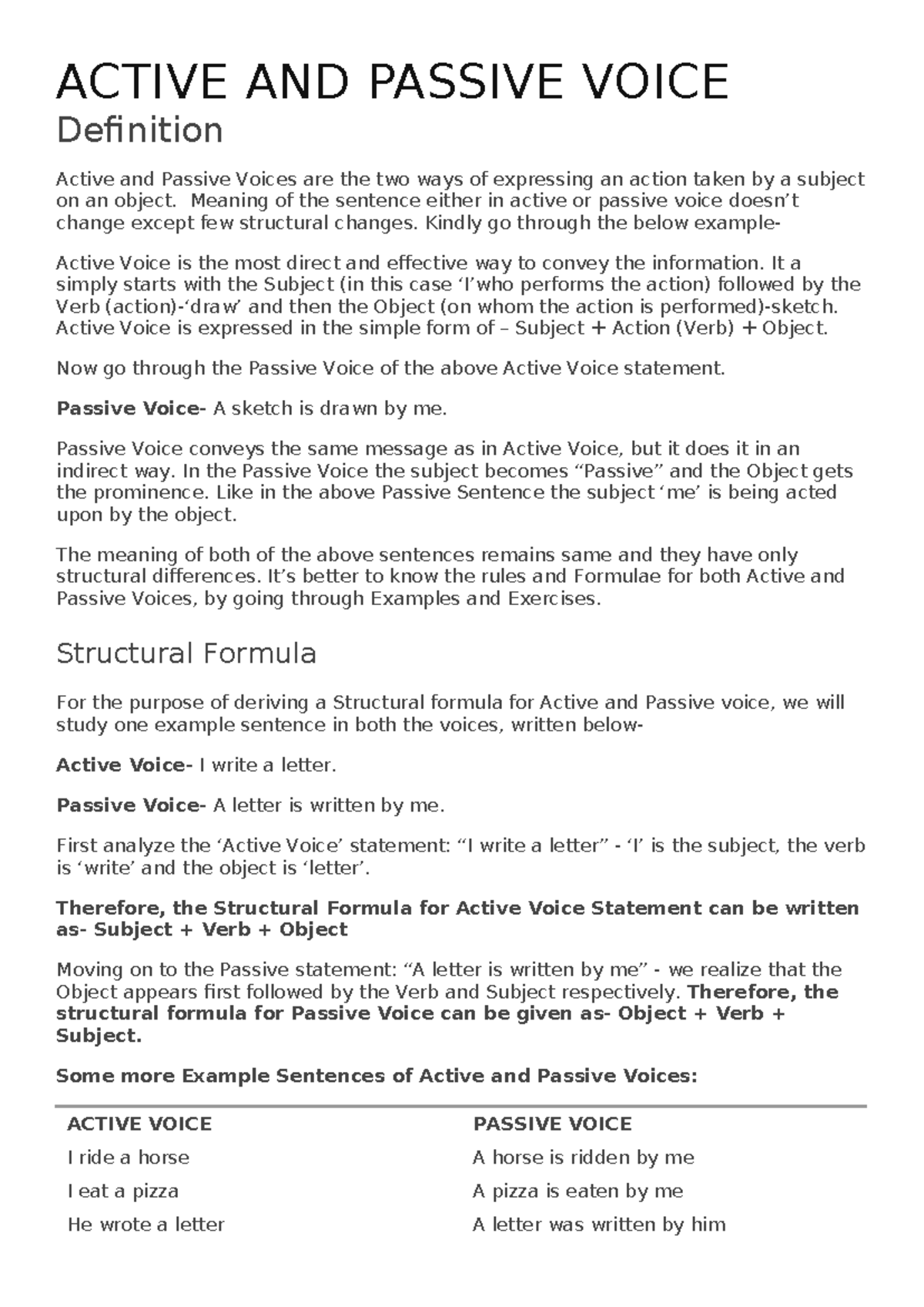 Active and Passive Voice: Definitions, Rules, and Examples - Studocu