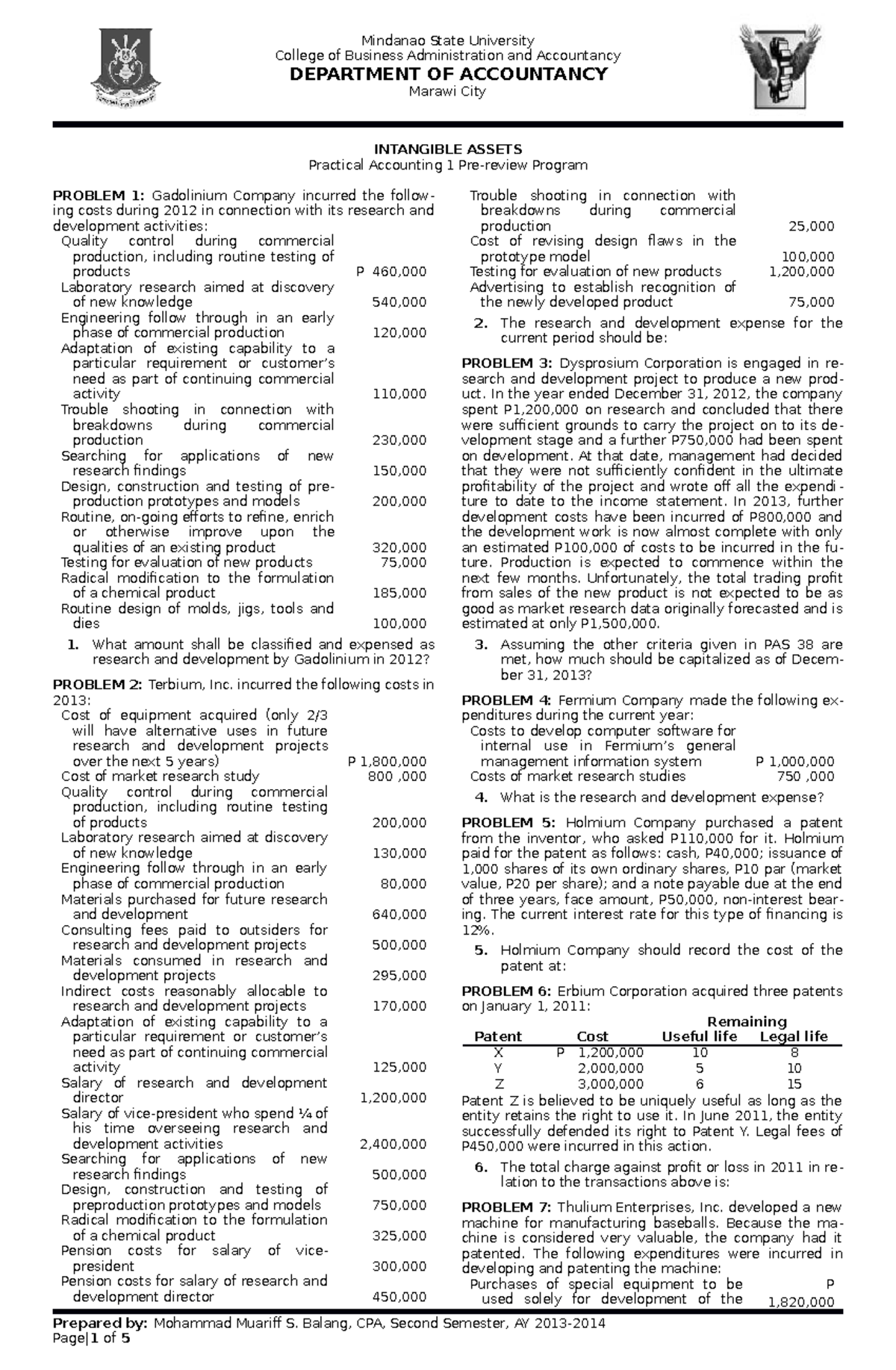 22. Intangible Assets: Final Exam Review for Practical Accounting 1 ...