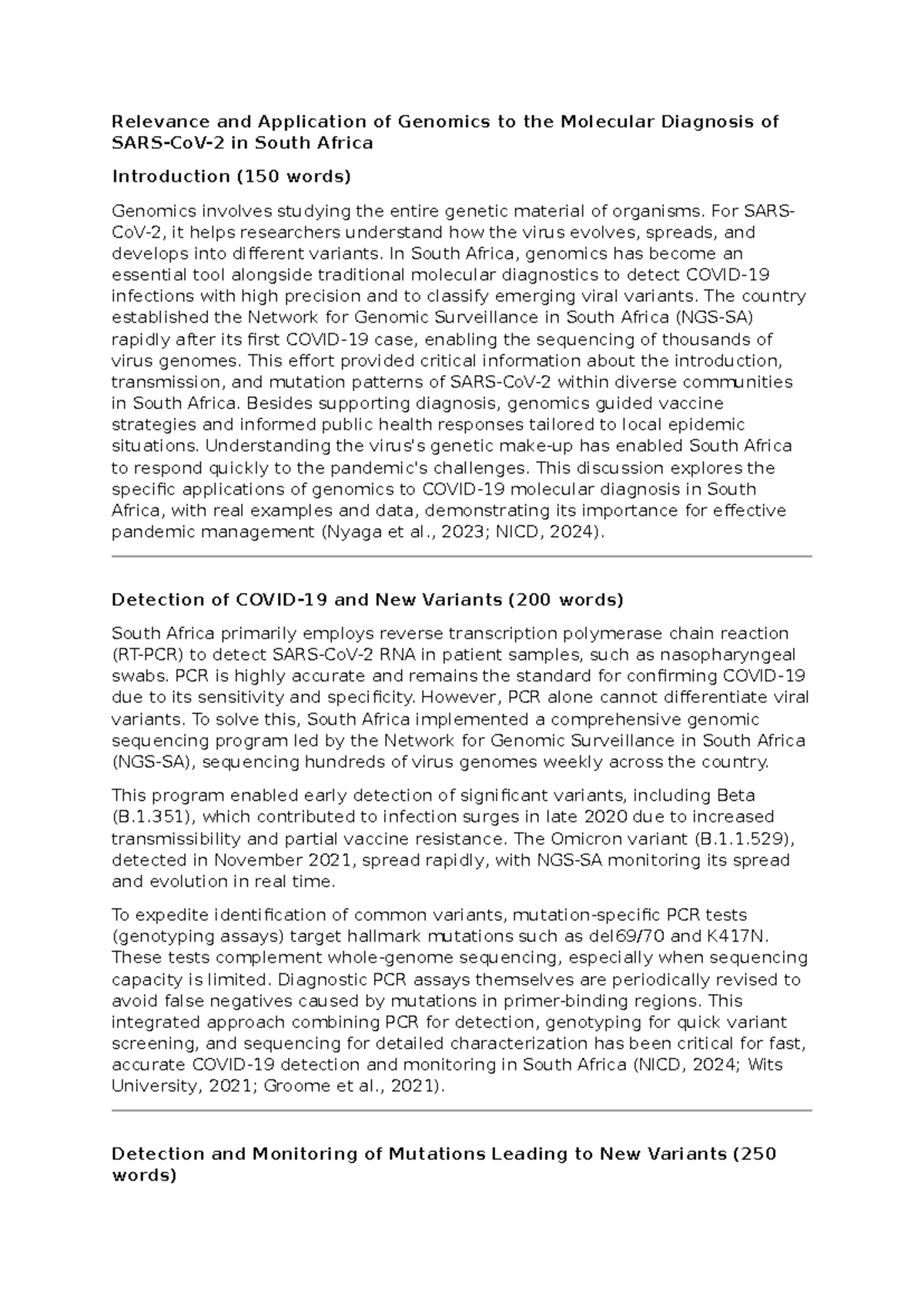 GENE330 Assignment 1: Genomics in Molecular Diagnosis in South Africa ...