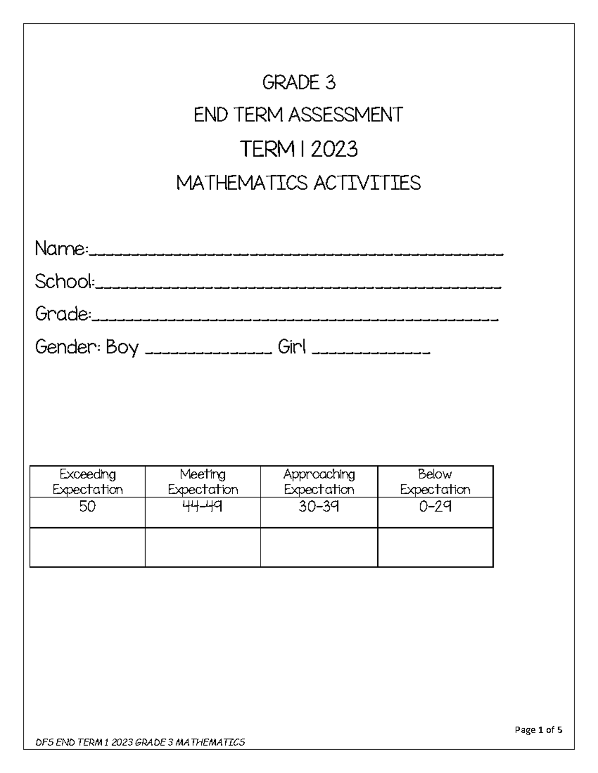 Maths-3 - End Term Assessment Term 1 - Grade 3 Activities - Studocu