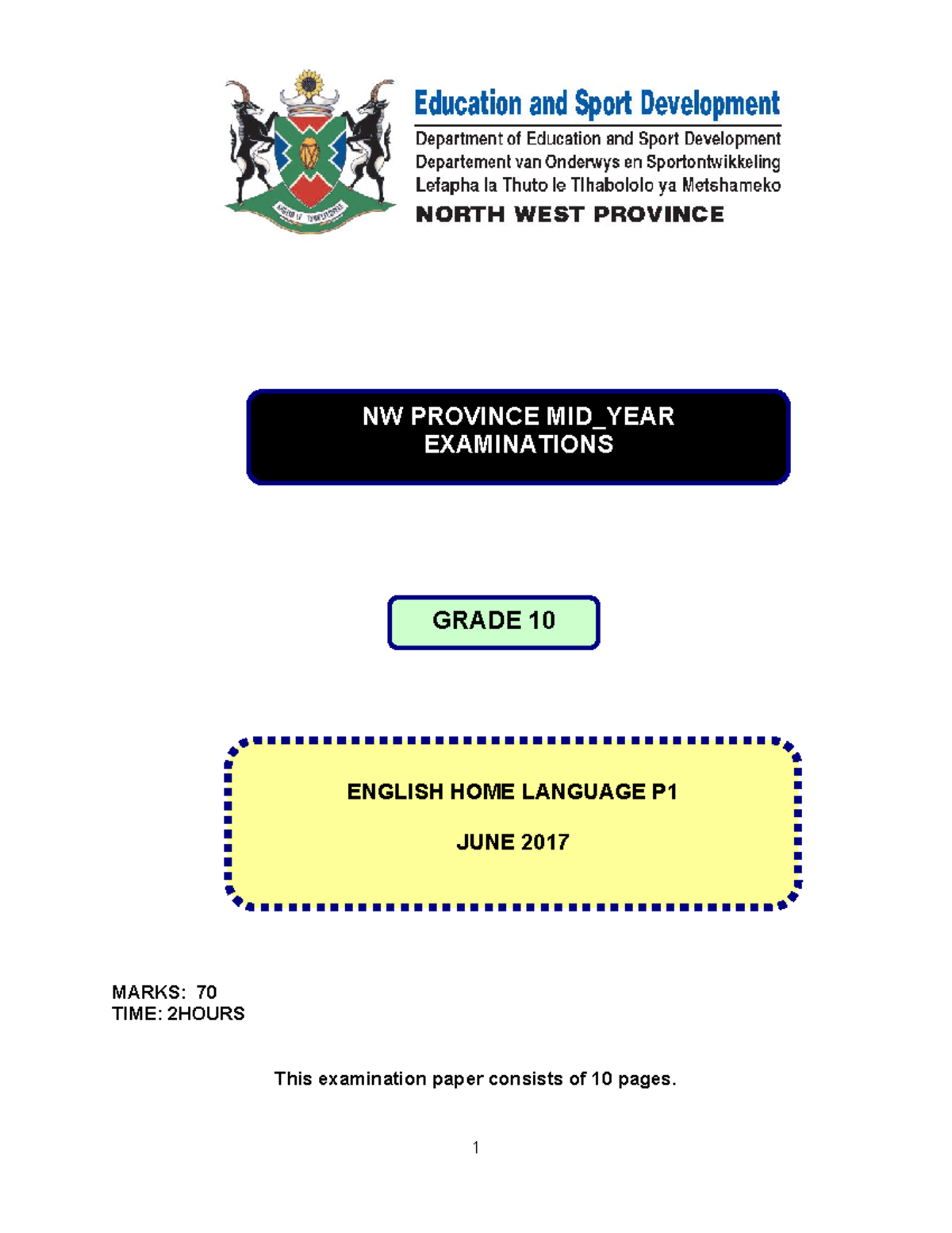 English-GR-10-HL-June-2017-Mid-Year-Exam-Paper-1 - Studocu