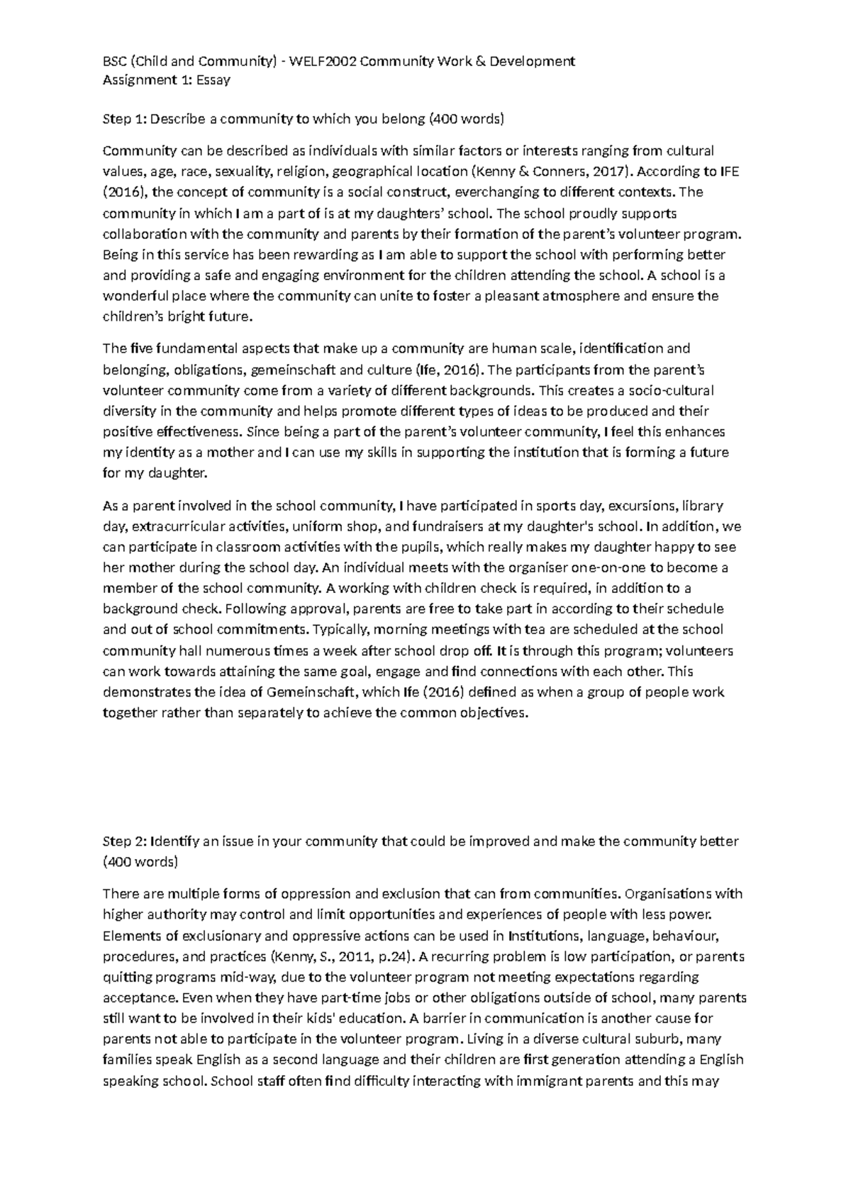 WELF2002 Assignment 1: Community Engagement Essay on Inclusivity - Studocu