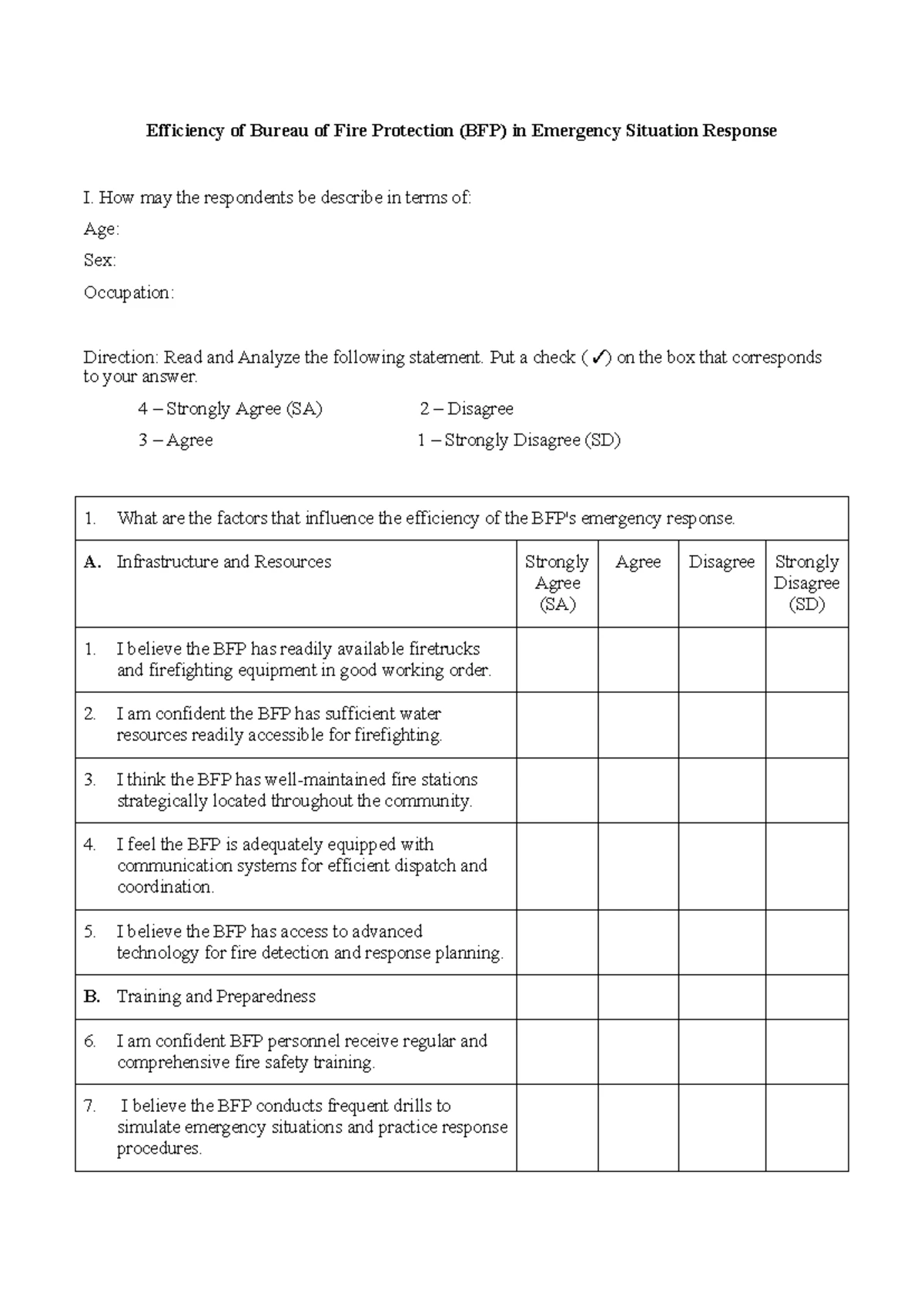 Efficiency of Bureau of Fire Protection (BFP) in Emergency Response ...