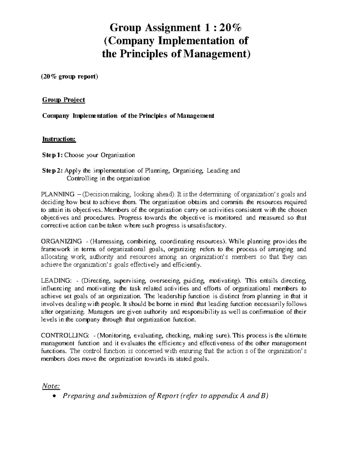 Group Assignment 1 MGT400 - Group Assignment 1 : 20% (Company Implementation of the Principles ...