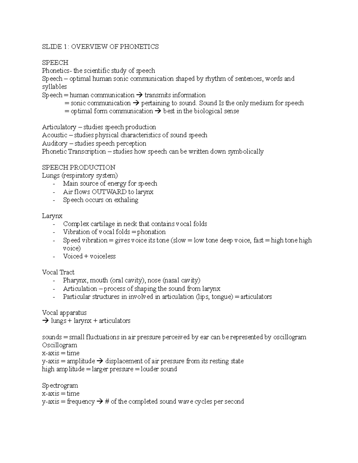 PHON 101: Study Notes on Phonetics & Articulatory Speech Sounds - Studocu
