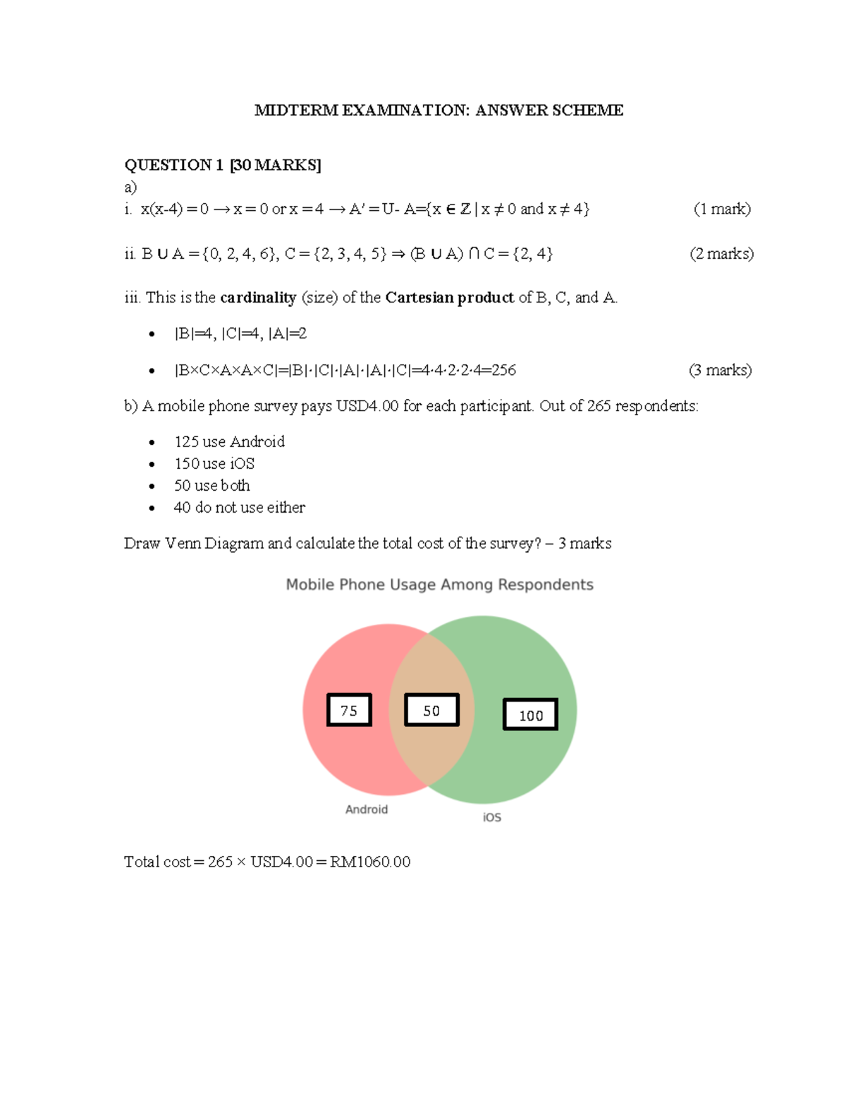 MIDTERM EXAM ANSWER SCHEME: SECI1013 Discrete Structures - Studocu