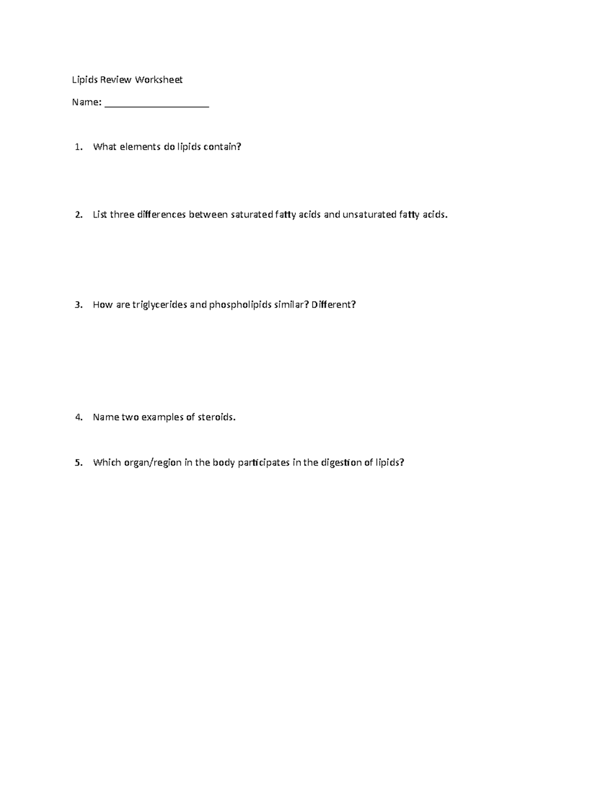 Lipids Review Worksheet: Key Concepts and Differences - nt121 - Lipids ...