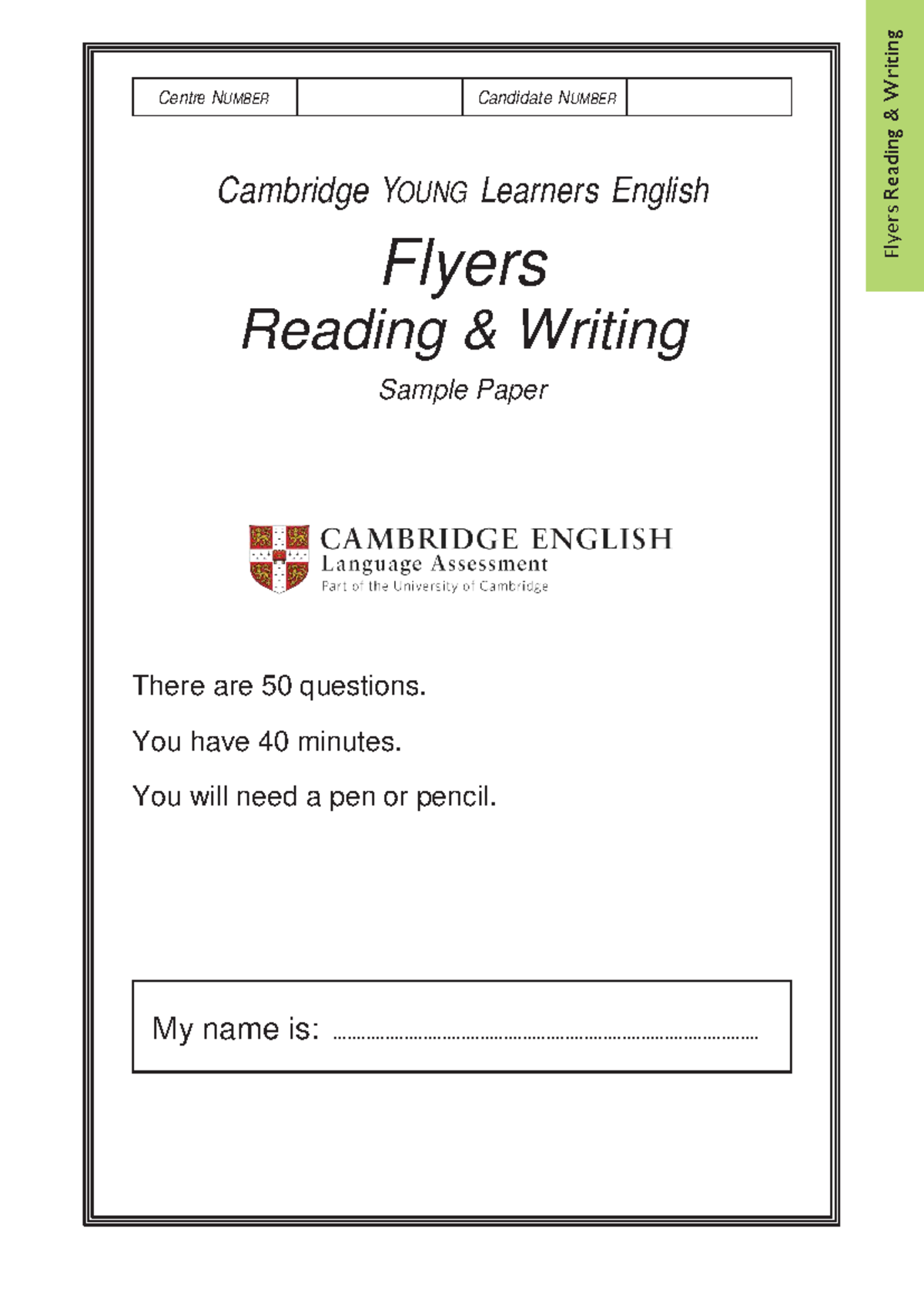 Cambridge YOUNG Learners English Flyers Reading & Writing Sample Paper ...