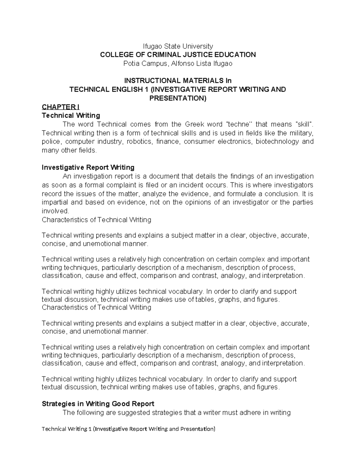Technical English 1: Investigative Report Writing & Presentation Notes ...