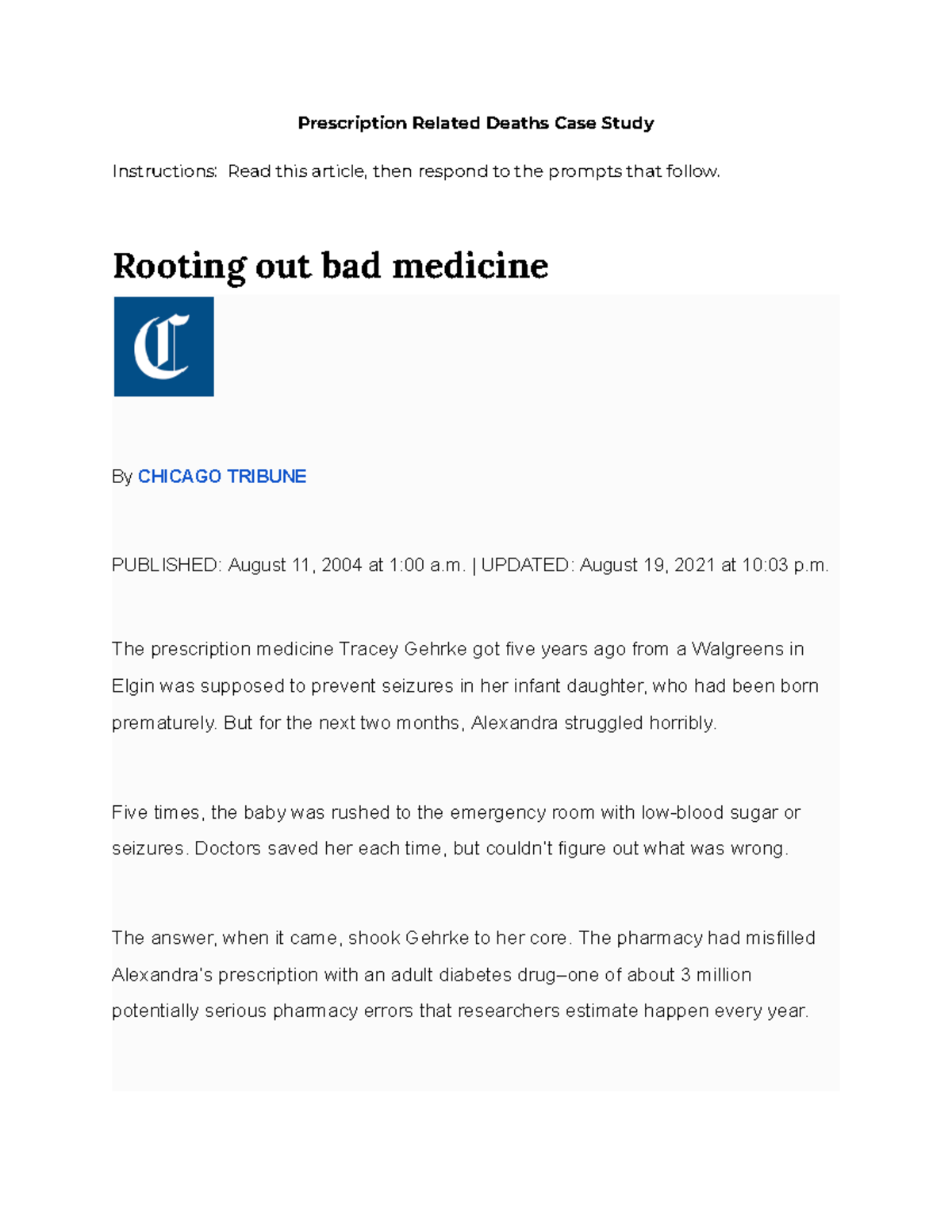 Prescription Errors: A Case Study of the Gehrke Family - 4358748 - Studocu