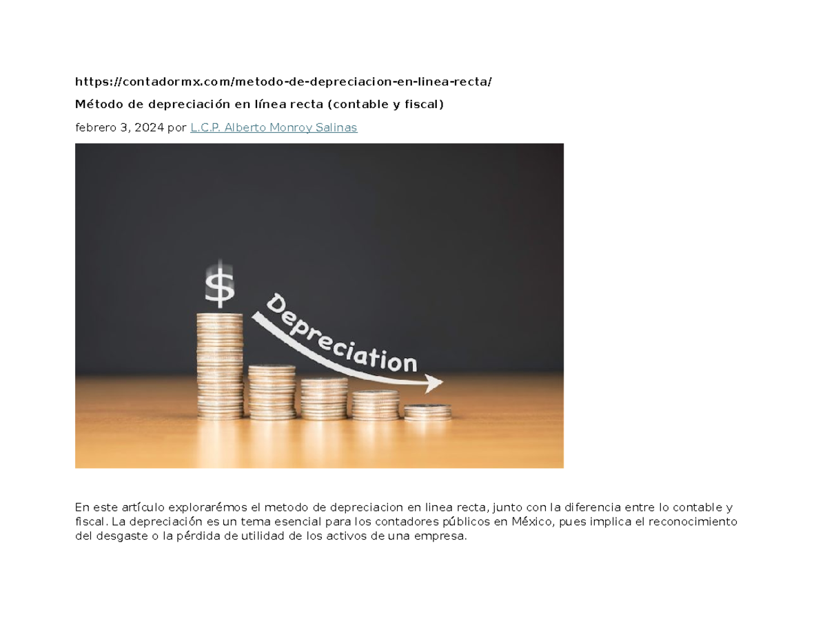 Métodos de Depreciación en Línea Recta: Contable vs Fiscal - Studocu