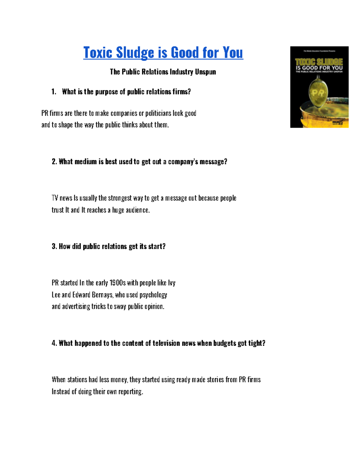 Toxic Sludge is Good for You: PR Industry Insights Q&A - Studocu