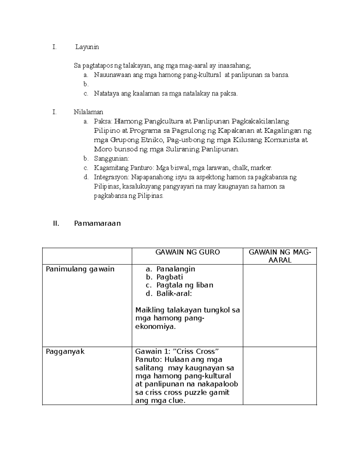 lesson plan for grade 7 - I. Layunin Sa pagtatapos ng talakayan, ang ...