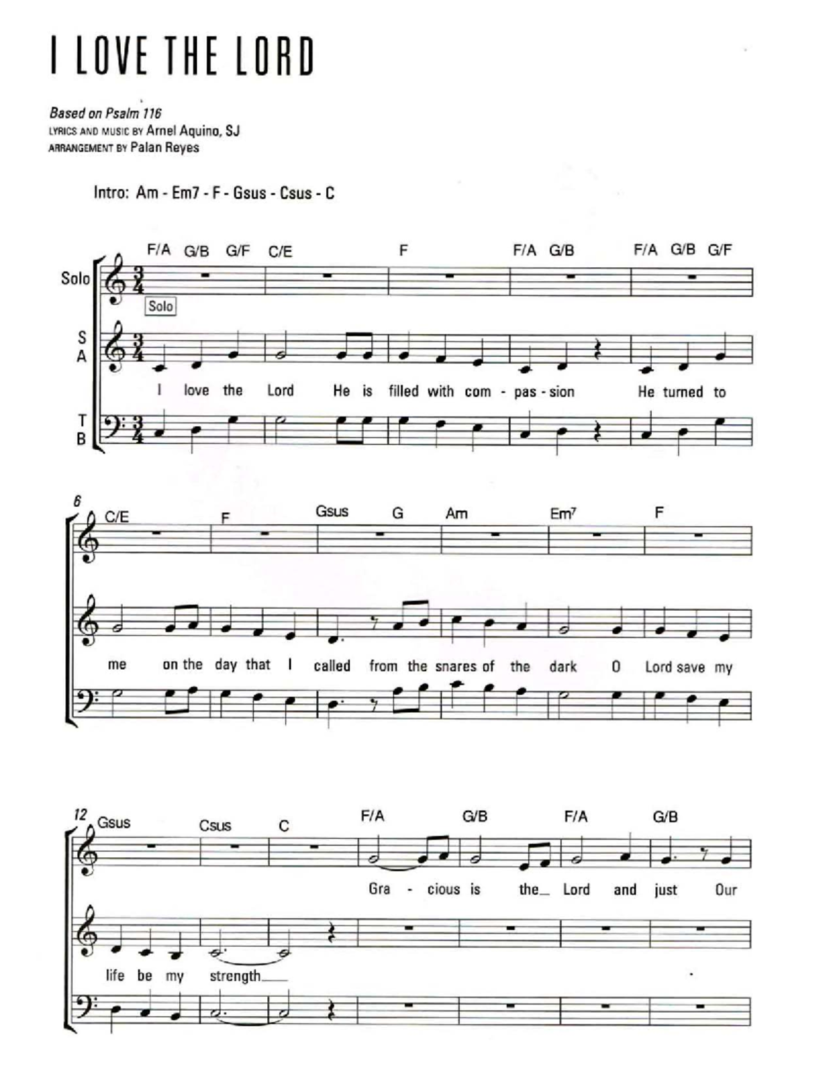 I LOVE THE LORD: Psalm 116 Lyrics & Music Arrangement - Studocu