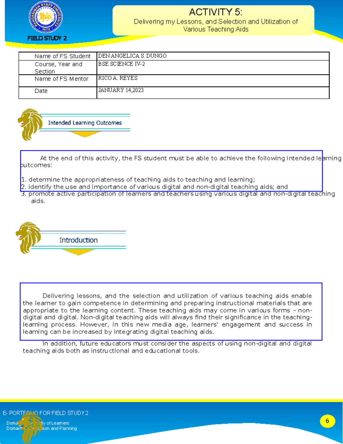 FS 2 Activity 5 - LECTURE - Delivering my Lessons, and Selection and ...