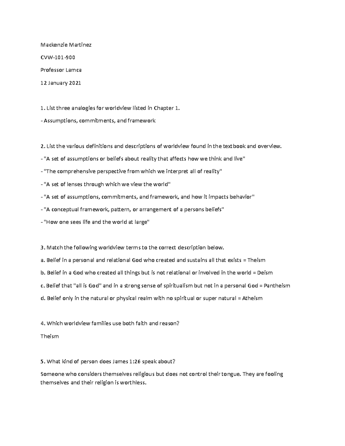 CVW-101 Topic 1: Understanding Worldviews Study Guide - Studocu