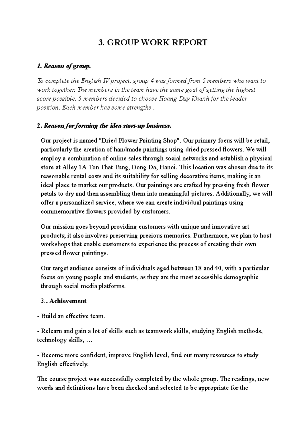 3. Group WORK Report - QỬQ35WRHFGJH - 3. GROUP WORK REPORT Reason of ...