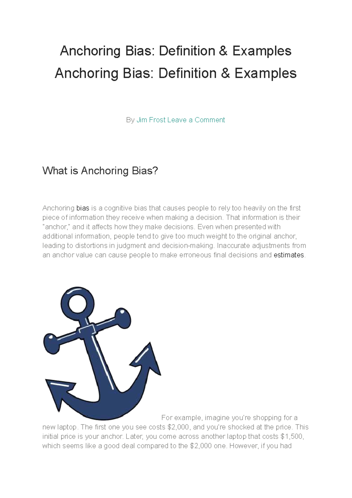 Cognitive Bias: Anchoring Bias Definition & Examples - Studocu