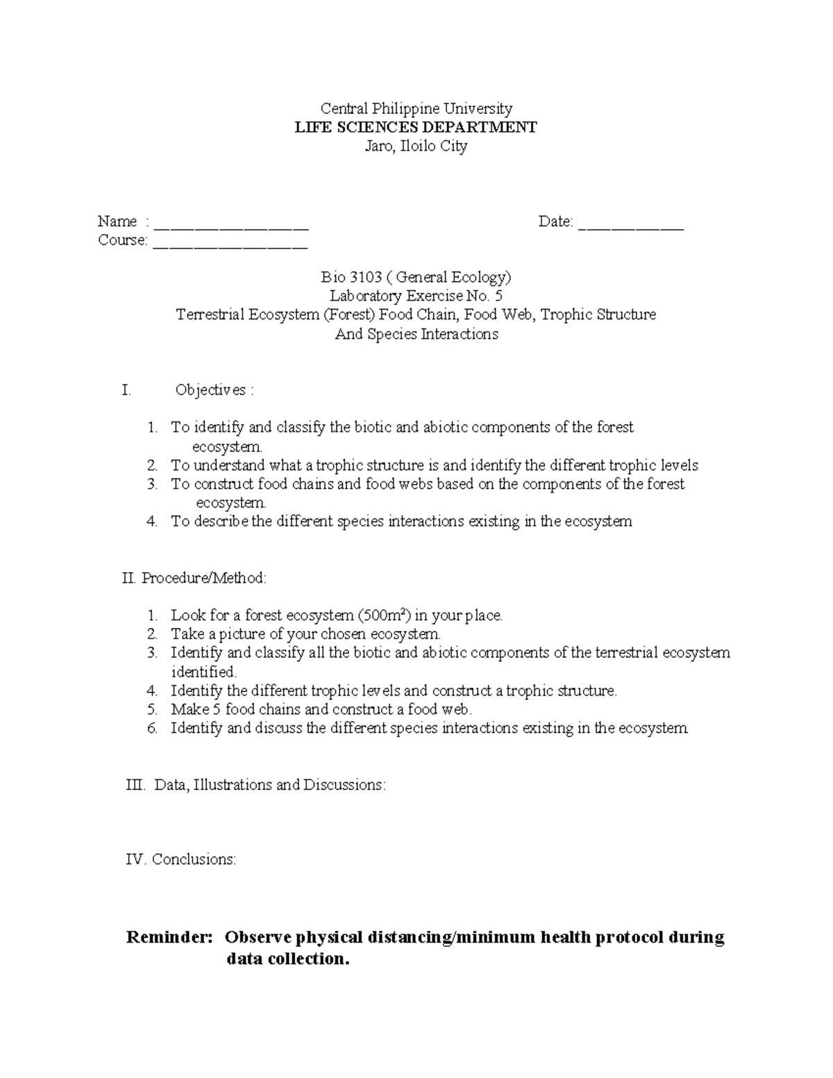 Bio 3103 Lab Exercise 5: Terrestrial Ecosystem Food Chains & Webs - Studocu