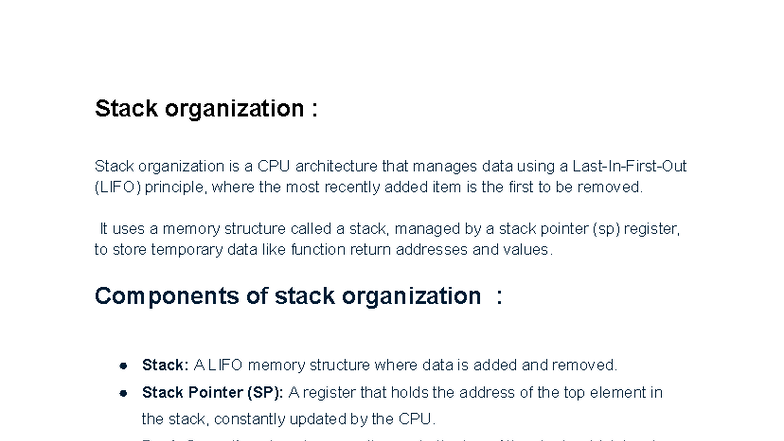 BCA & BSC Computer Architecture: Stack Organization Overview - Studocu