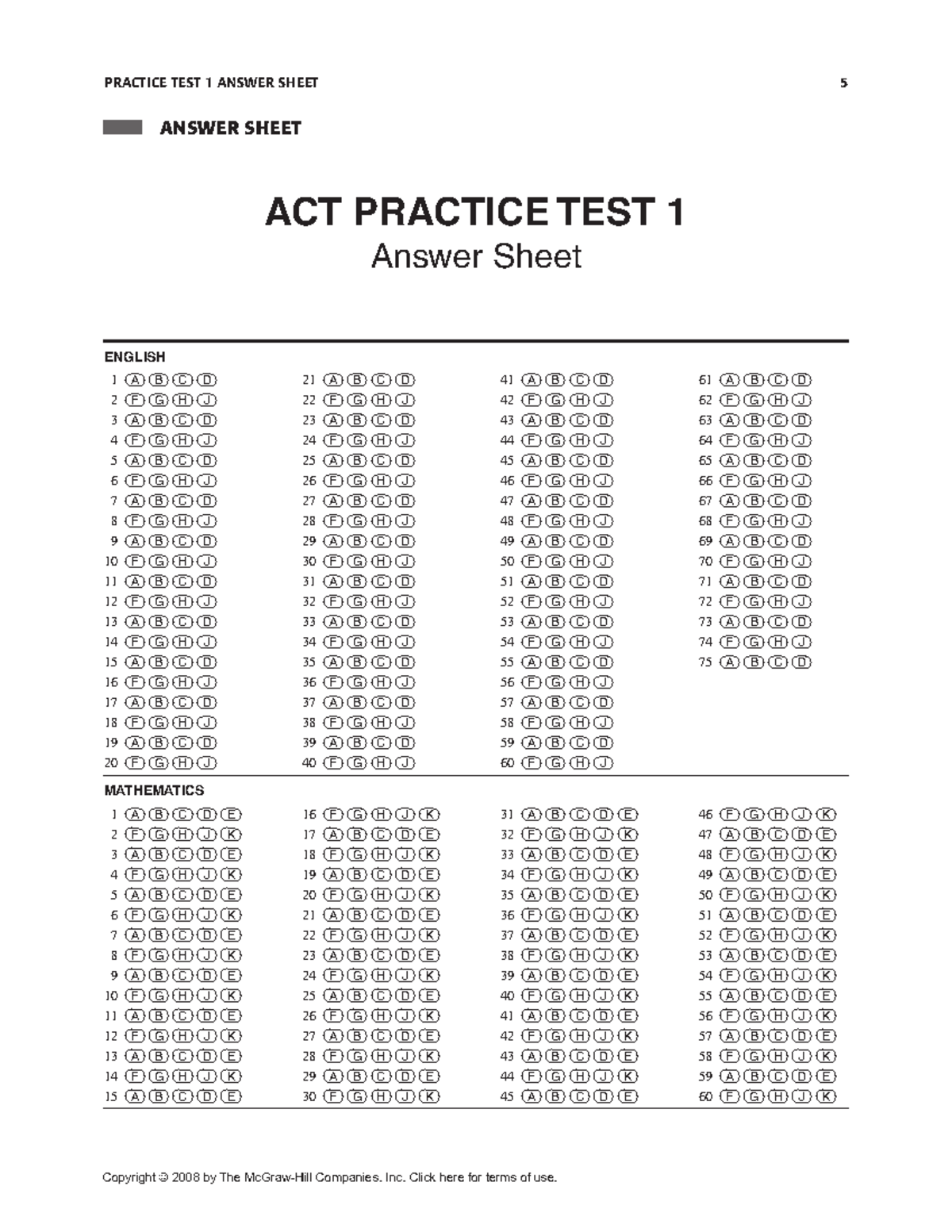 ACT Practice Test 1 - Answer Sheet and Scoring Guide - Studocu