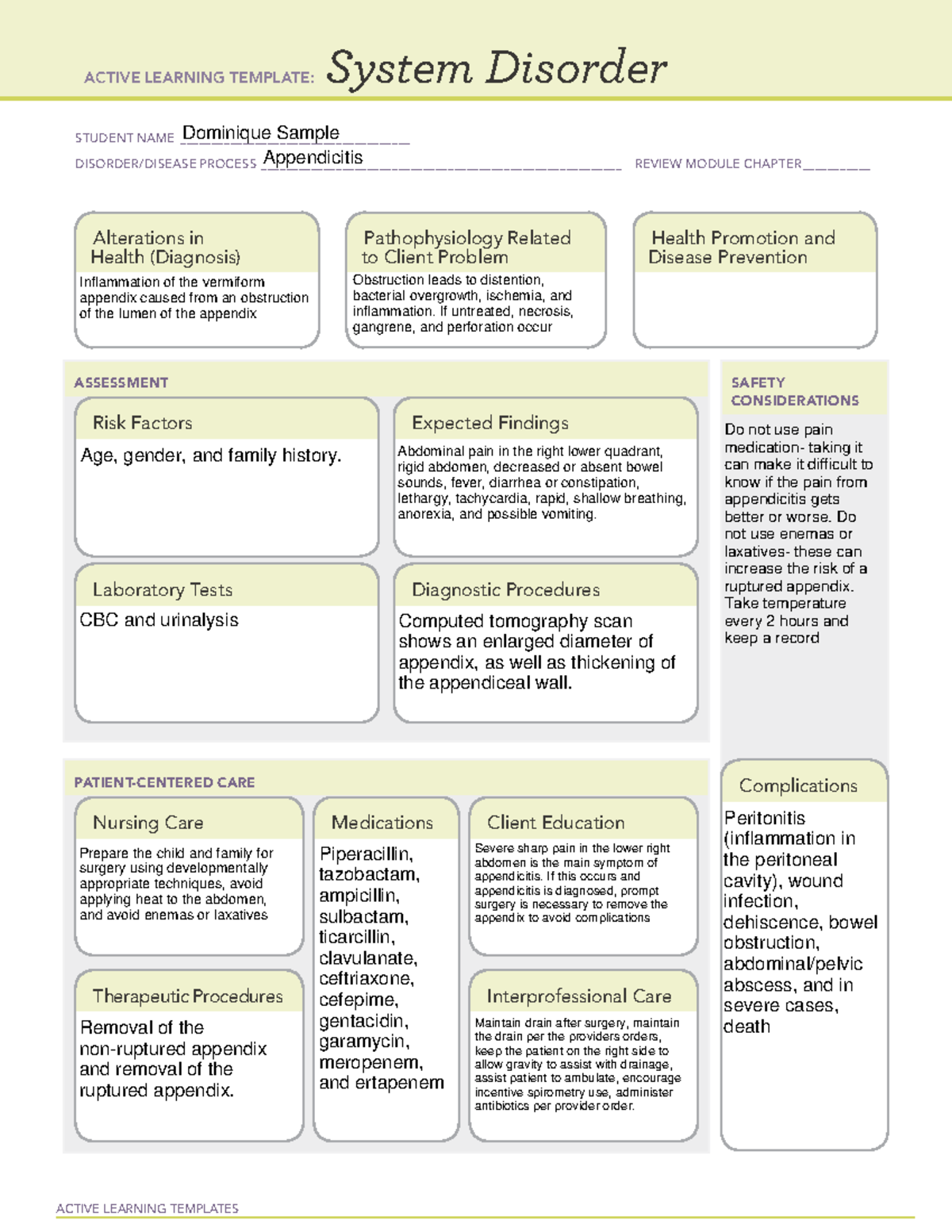 Appendicitis system disorder - ACTIVE LEARNING TEMPLATES System ...