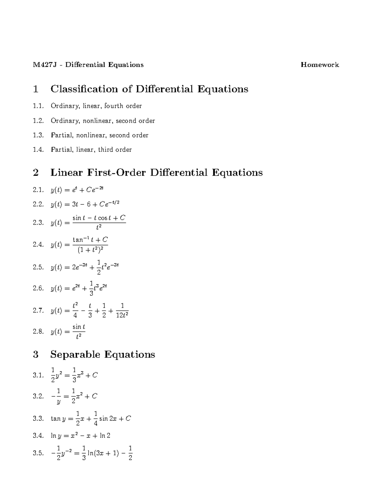 M427J Differential Equations Homework Solutions and Class Notes - Studocu