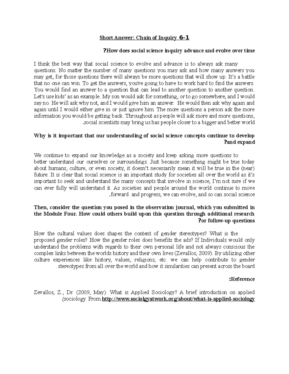 6-1 Short Answer Chain of Inquiry copy - 6-1 Short Answer: Chain of ...