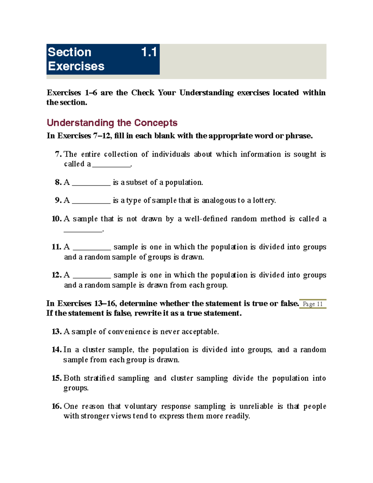 1.0 Practice - Page 11 Section 1. Exercises Exercises 1–6 are the Check ...