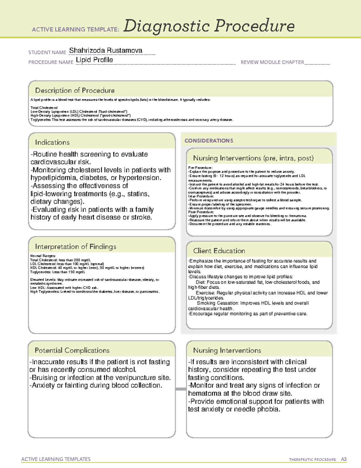 Active Learning Template Diagnostic Procedure form - ACTIVE LEARNING ...