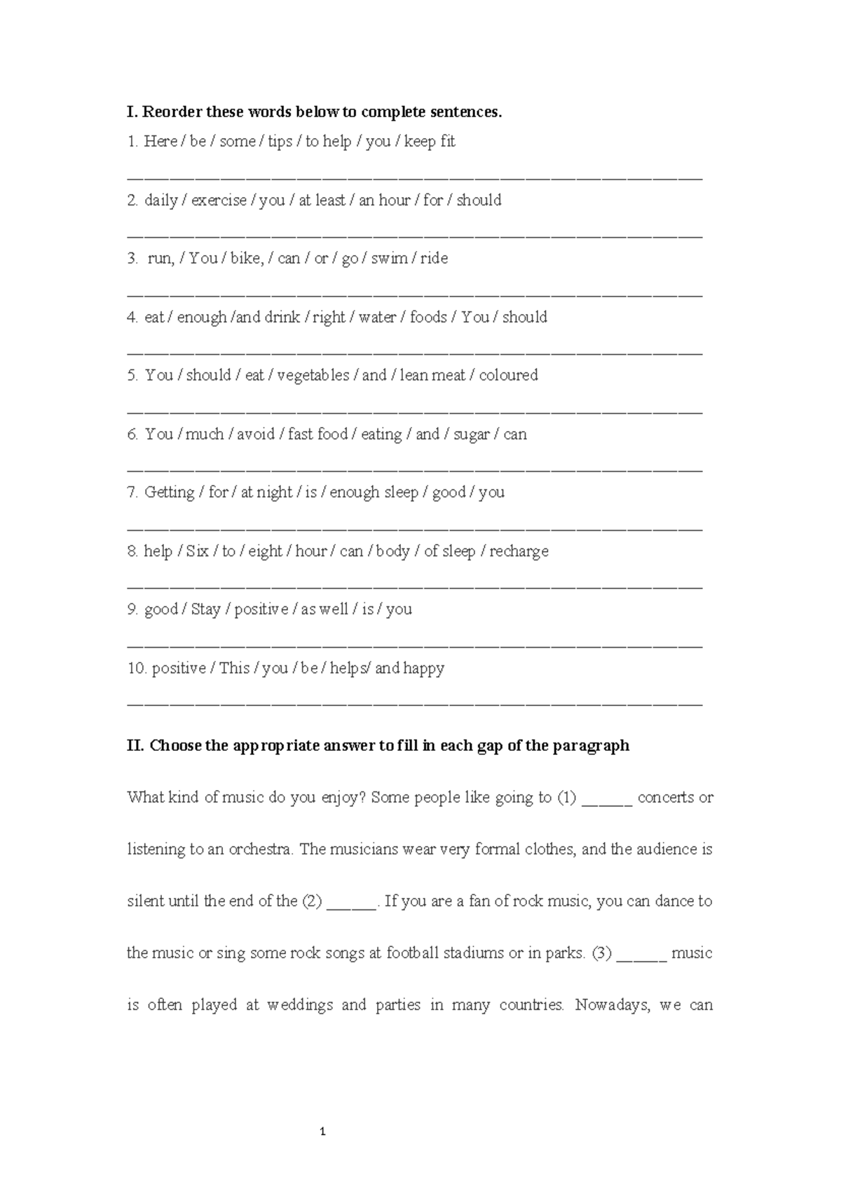 1811 - Word Reordering and Music Comprehension Exercises - Studocu
