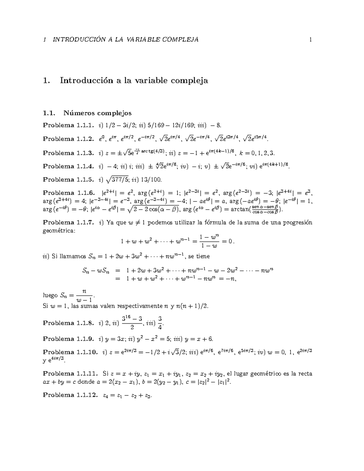 Soluciones a Problemas de Variable Compleja - Curso 1 - Studocu