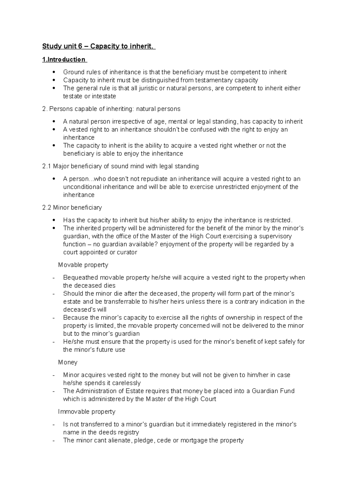 Unit 6 Notes: Capacity to Inherit in Law of Succession (Legal Studies ...