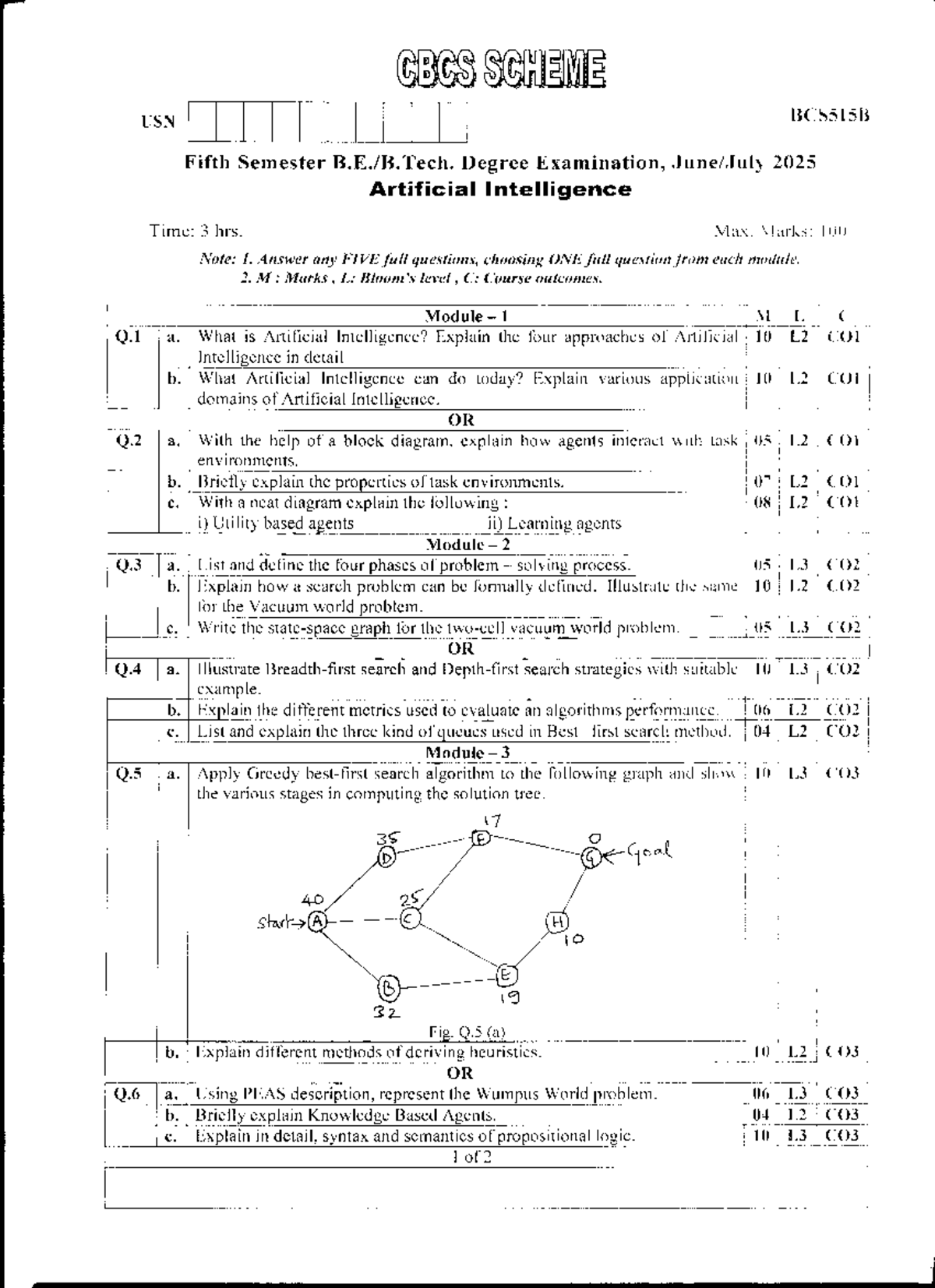 BCS515B Fifth Semester AI Exam Paper - July 2025 - Studocu