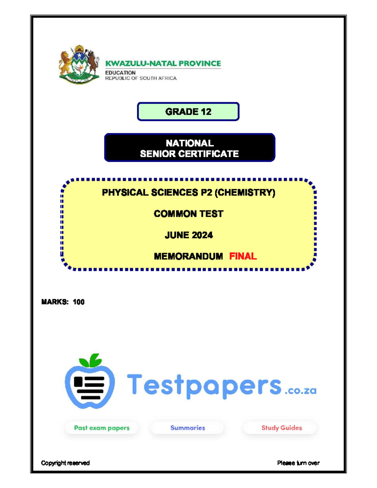 Physical Sciences Physics NSC P2 Memo May-June 2024 KZN - Studocu