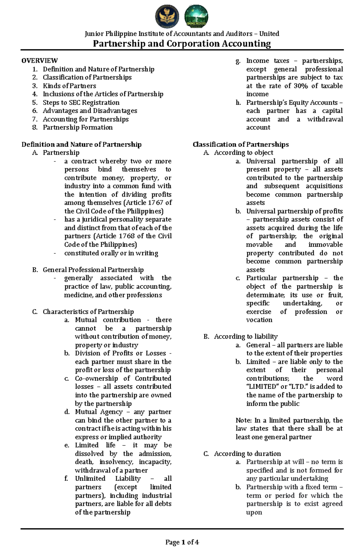 01 PACOAC Partnership Accounting: Overview & Key Concepts - Studocu