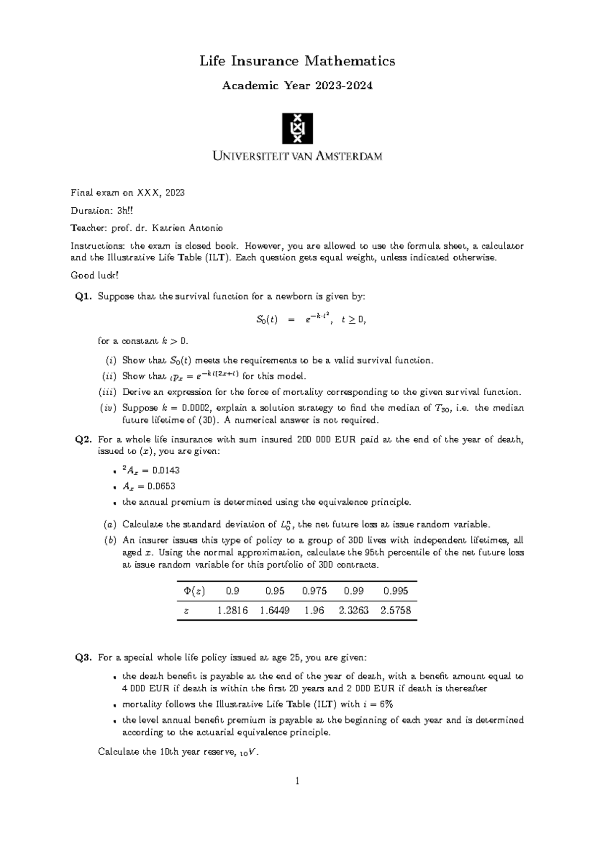 2023-10-16 Final Exam Study Notes for Life Insurance Mathematics ...