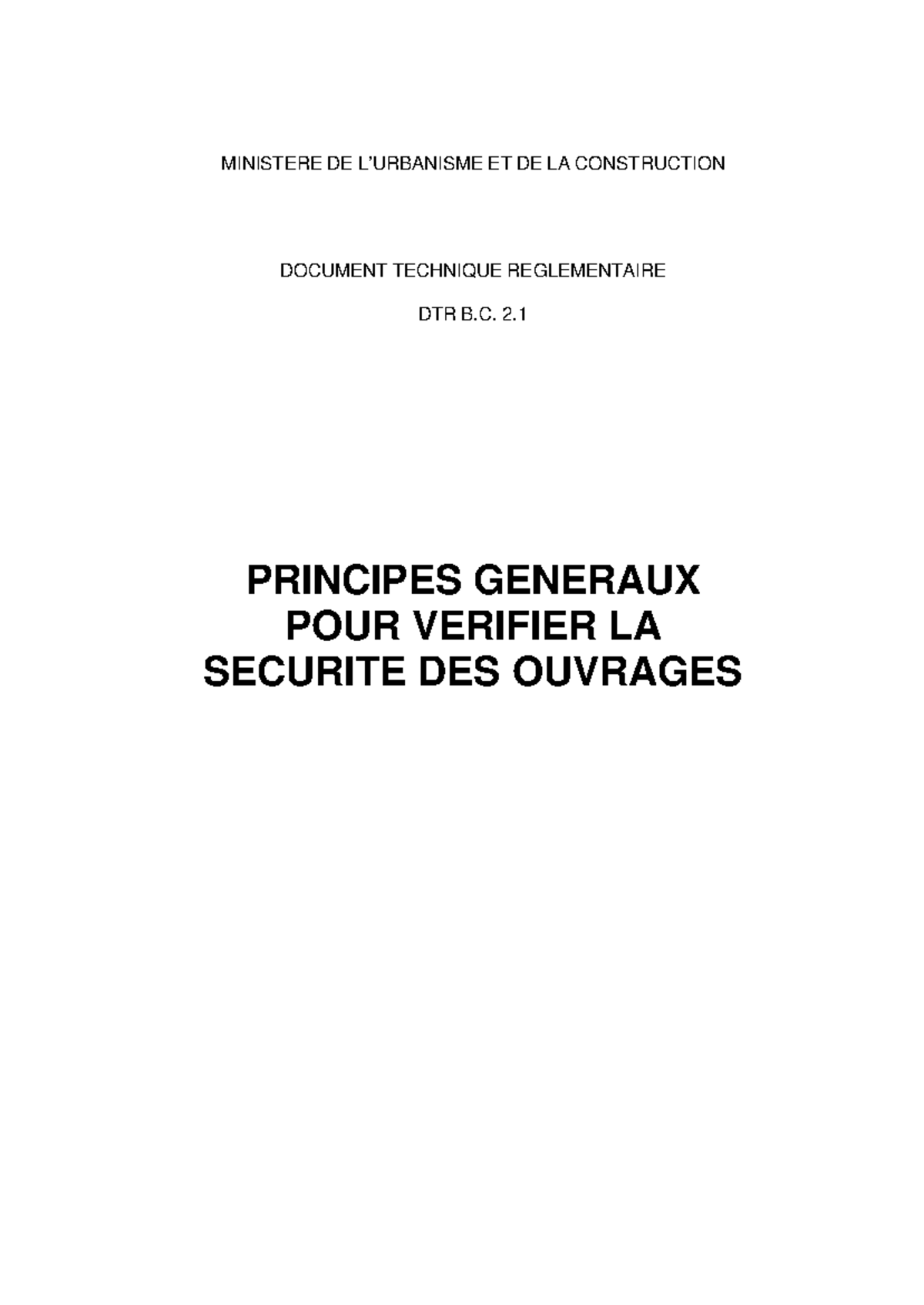 DTR B.C. 2.1 - Principes de Sécurité des Ouvrages en Construction - Studocu