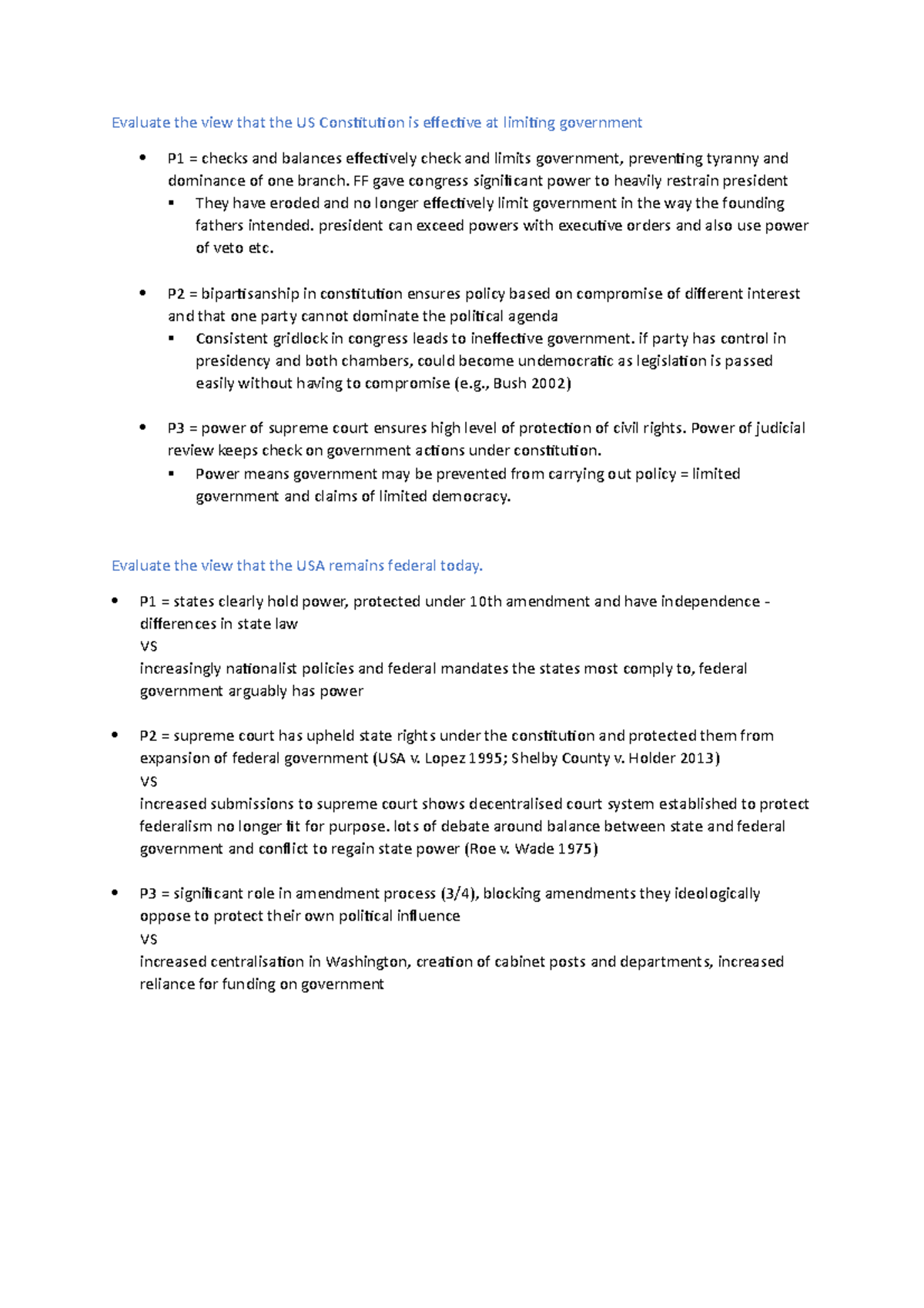 US Politics Essay Plans: Evaluating Constitutional Effectiveness and ...